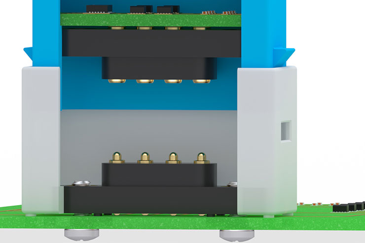 Solderless, compression mount spring-loaded connectors