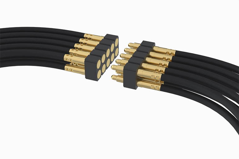 Double-row spring-loaded and target connectors for pre-wired design